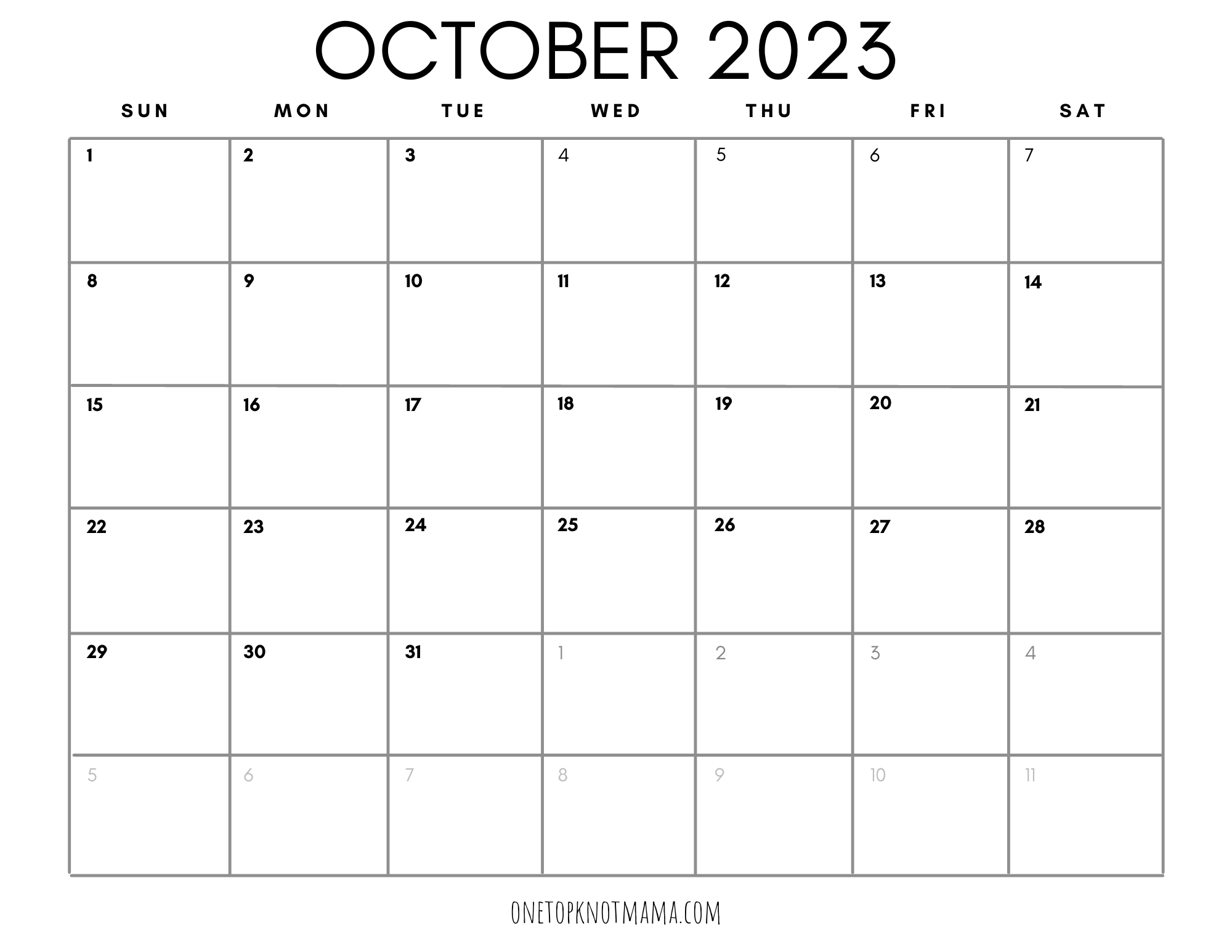 Free Printable 2023 Calendar Monthly Templates ⋆ One Top Knot Mama