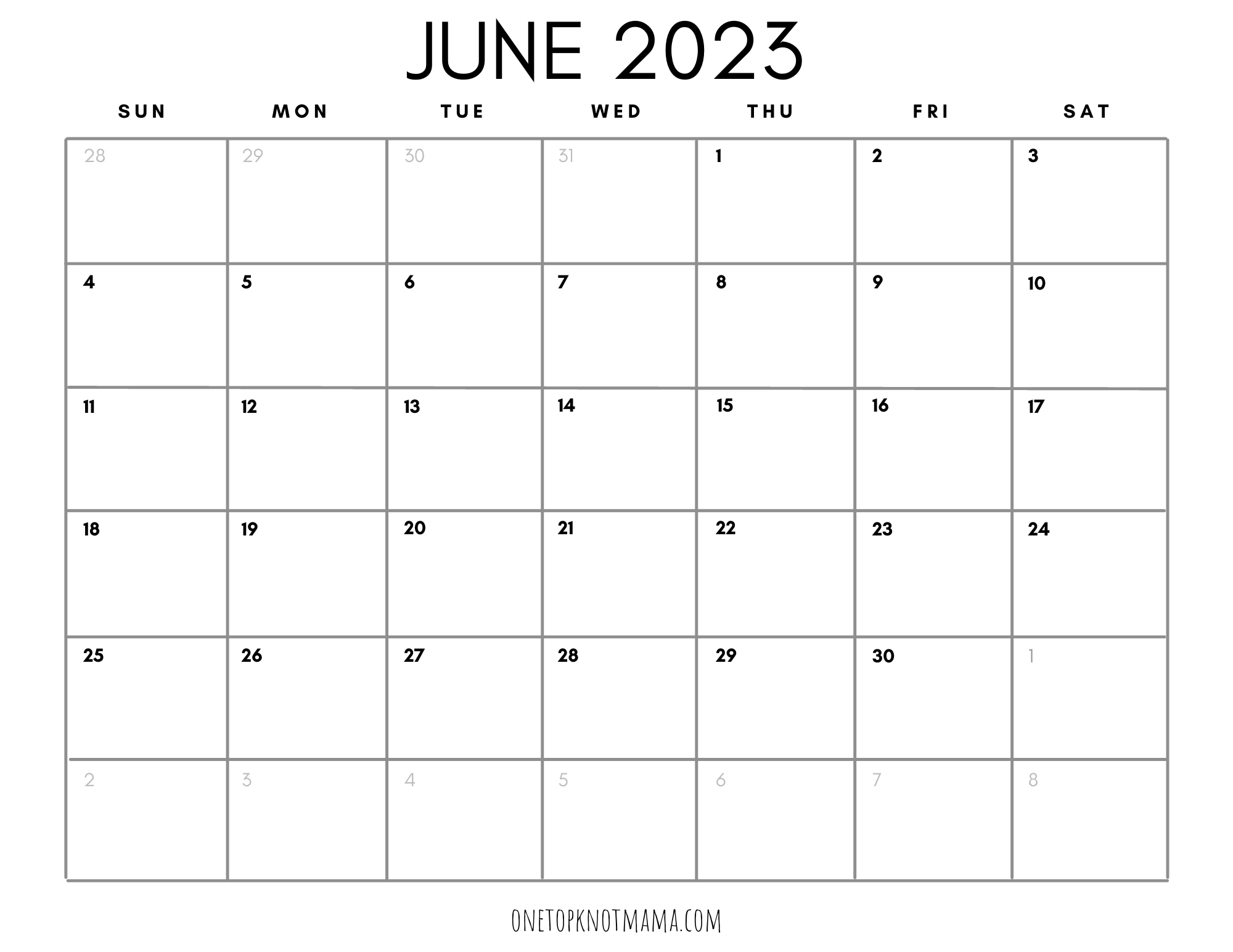 Free Printable 2023 Calendar Monthly Templates ⋆ One Top Knot Mama