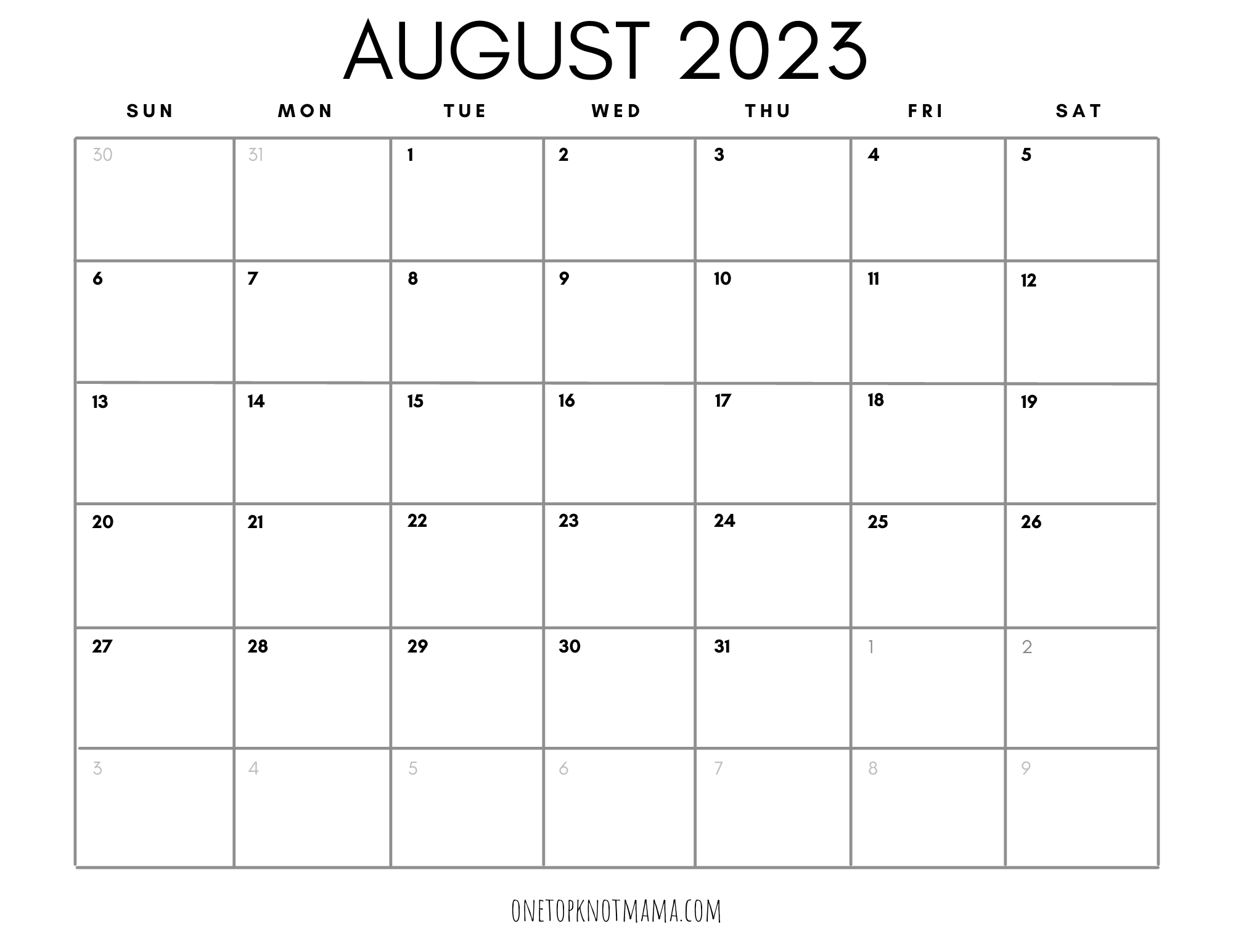 Free Printable 2023 Calendar Monthly Templates ⋆ One Top Knot Mama
