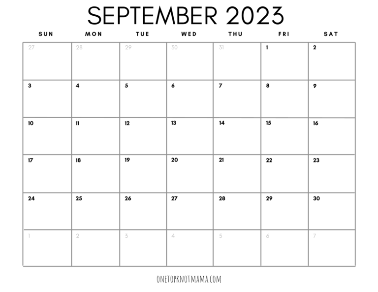 Free Printable 2023 Calendar Monthly Templates • One Top Knot Mama