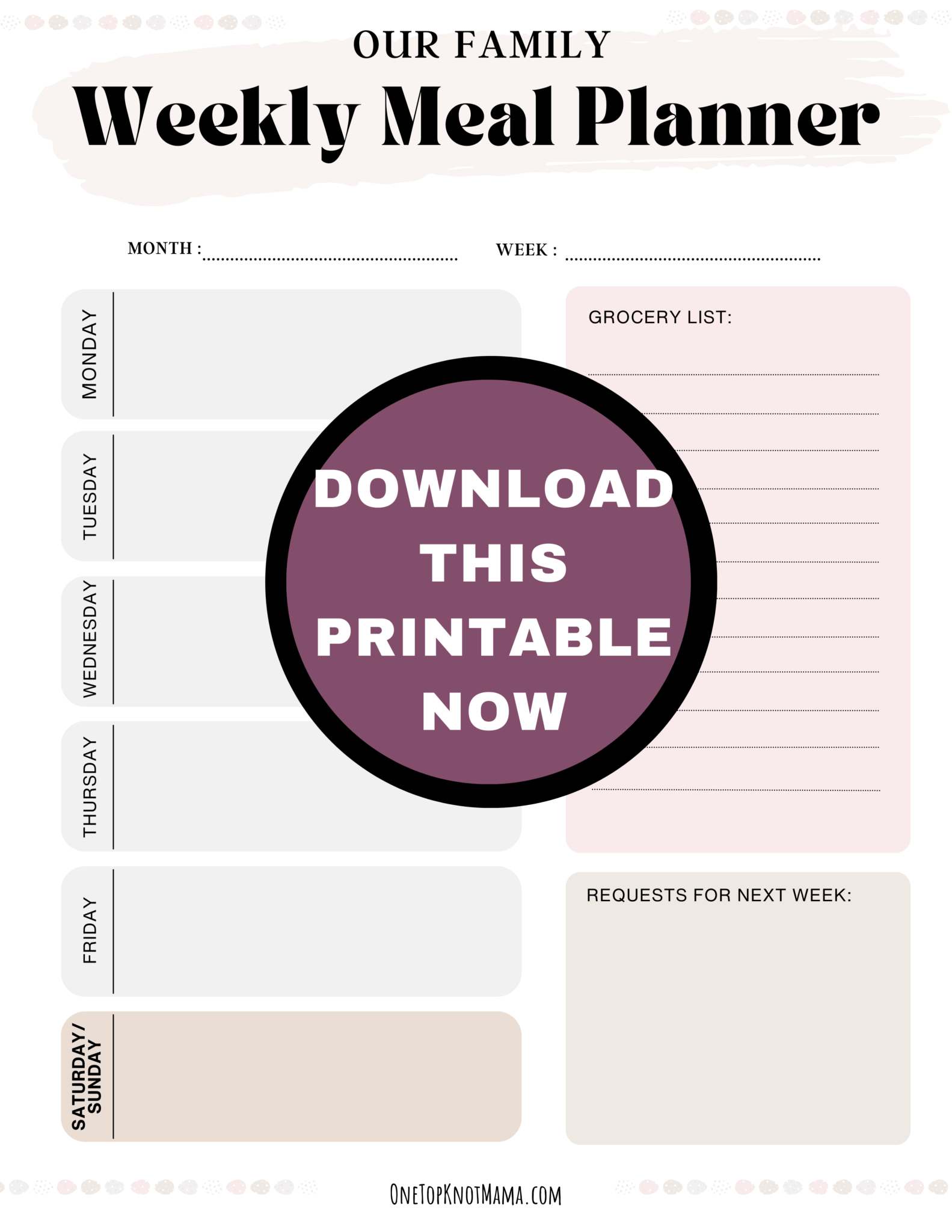 Simplify Dinner Time with a Free Weekly Meal Planner Printable ⋆ One ...